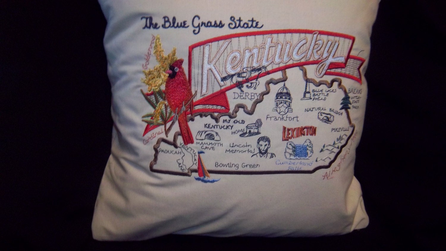 Embroidered State Map Pillow Kentucky - Etsy