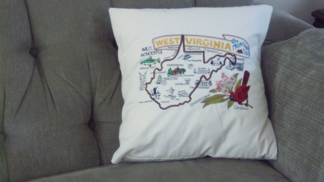 Embroidered State Map Pillow West Virginia - Etsy