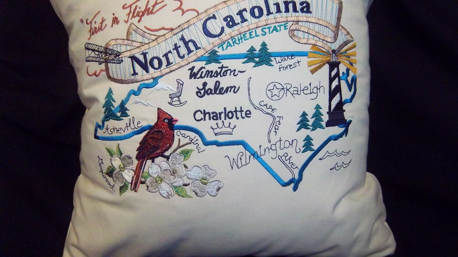 Embroidered State Map Pillow North Carolina - Etsy
