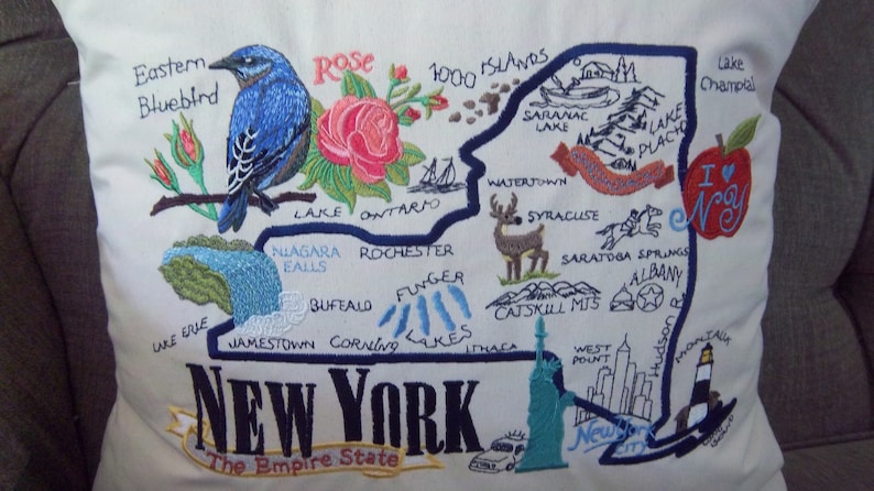 Embroidered State Map Pillow New York - Etsy