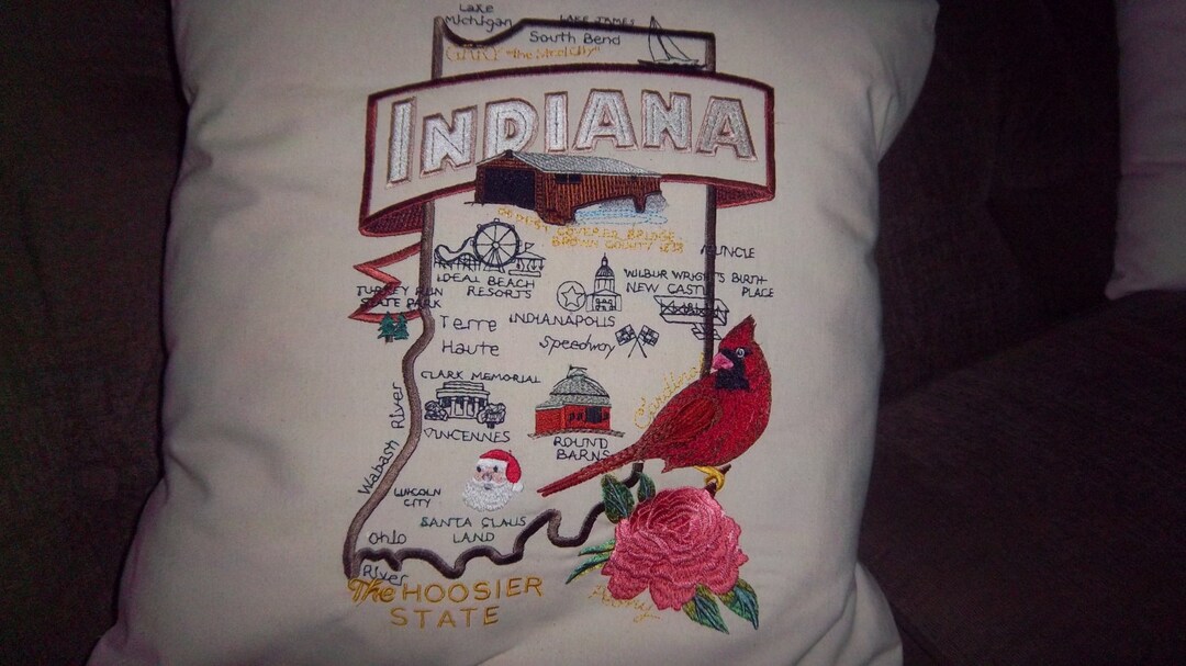 Embroidered State Map Pillow Indiana - Etsy