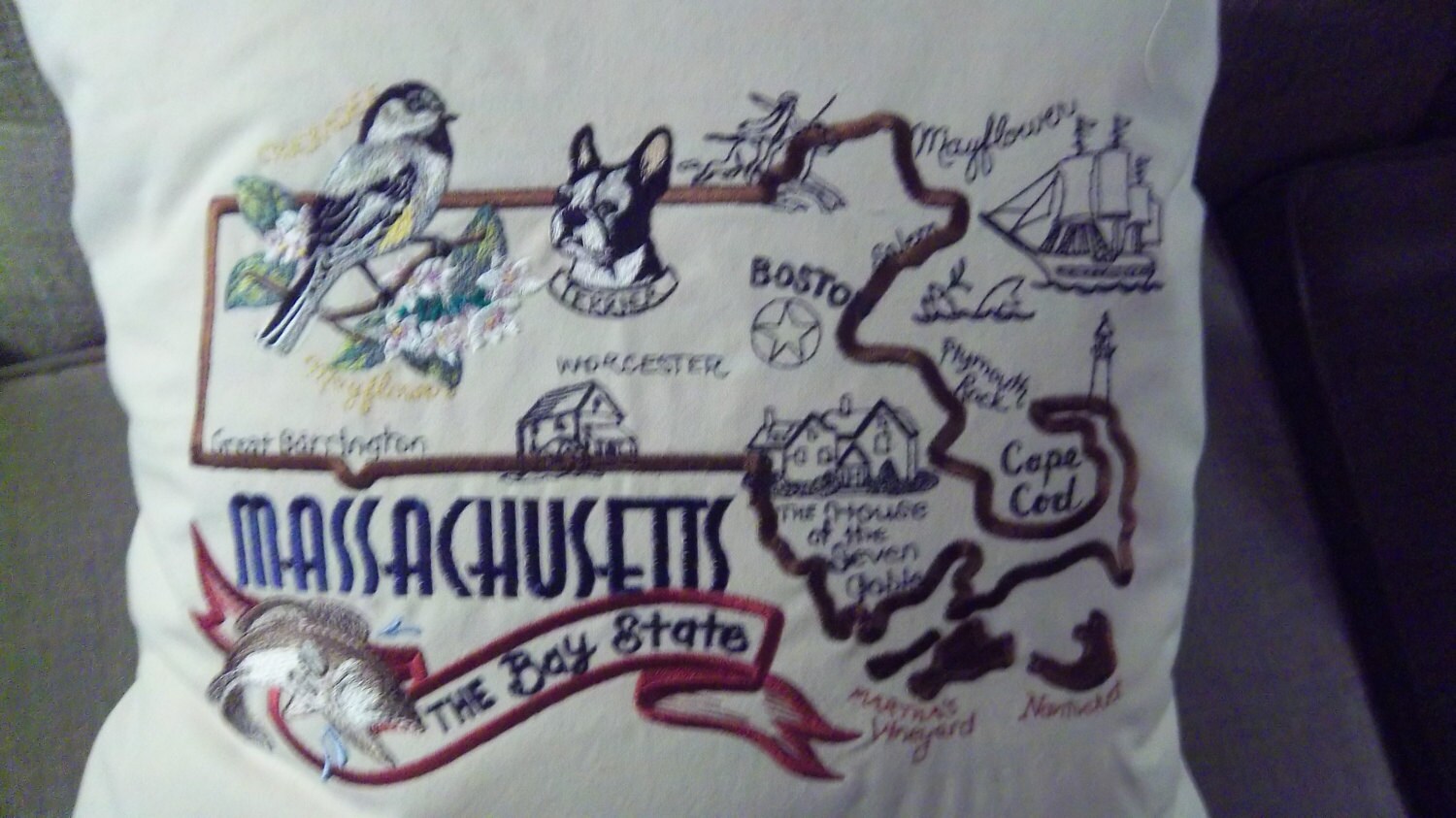 Embroidered State Map Pillow Massachusetts - Etsy