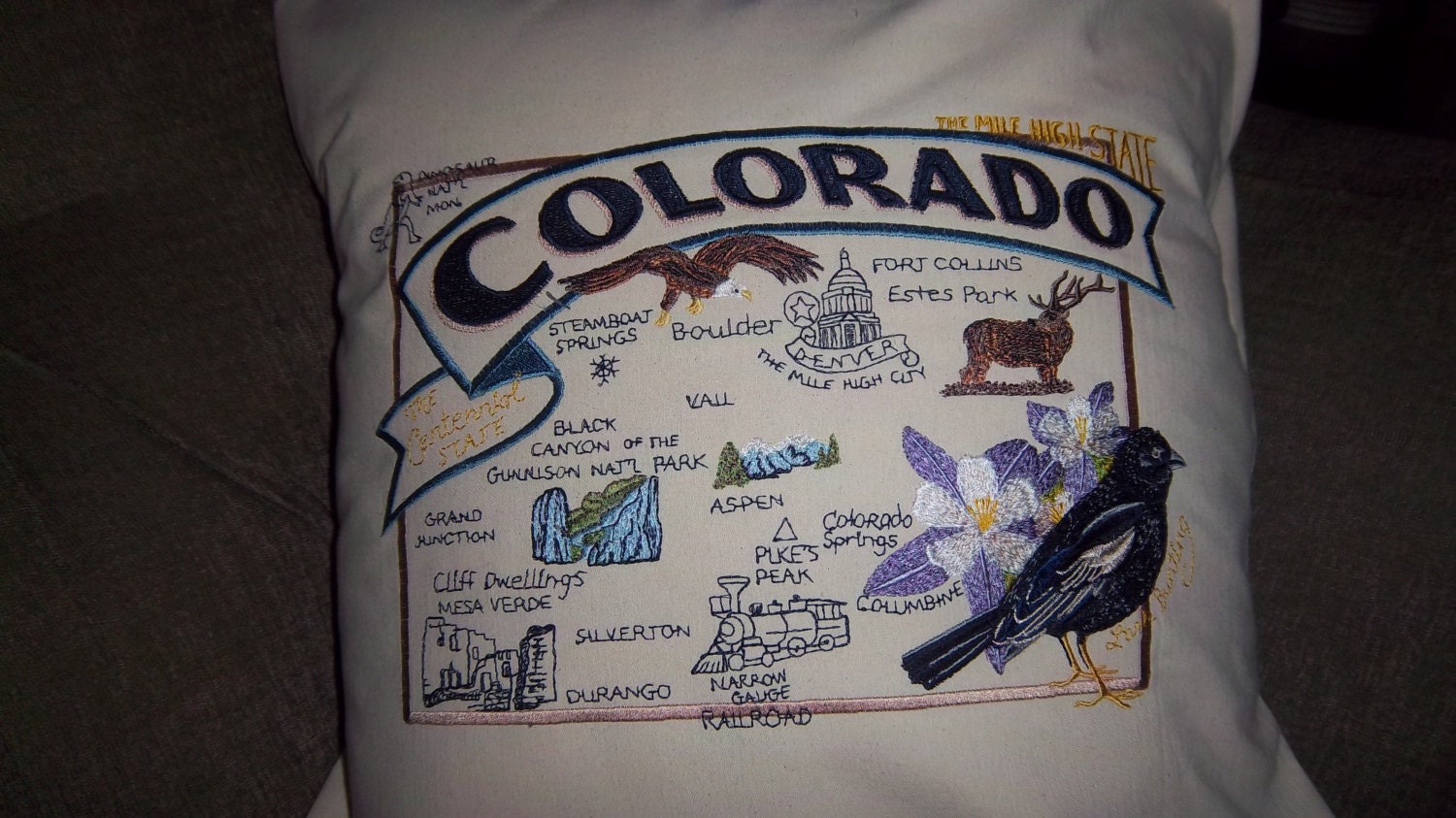 Embroidered State Map Pillow Colorado - Etsy