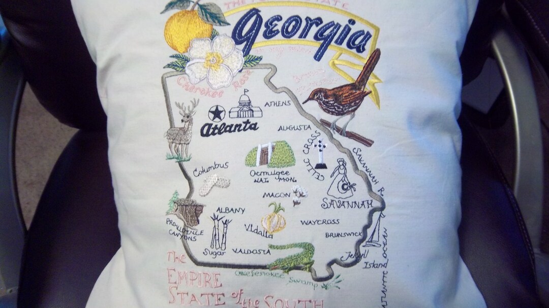 Embroidered State Map Pillow Georgia - Etsy