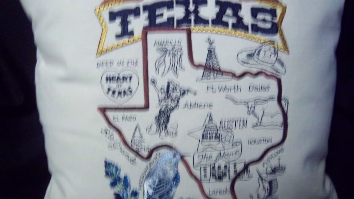 Embroidered State Map Pillow Texas - Etsy