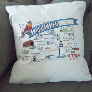 Embroidered State Map Pillow Connecticut - Etsy