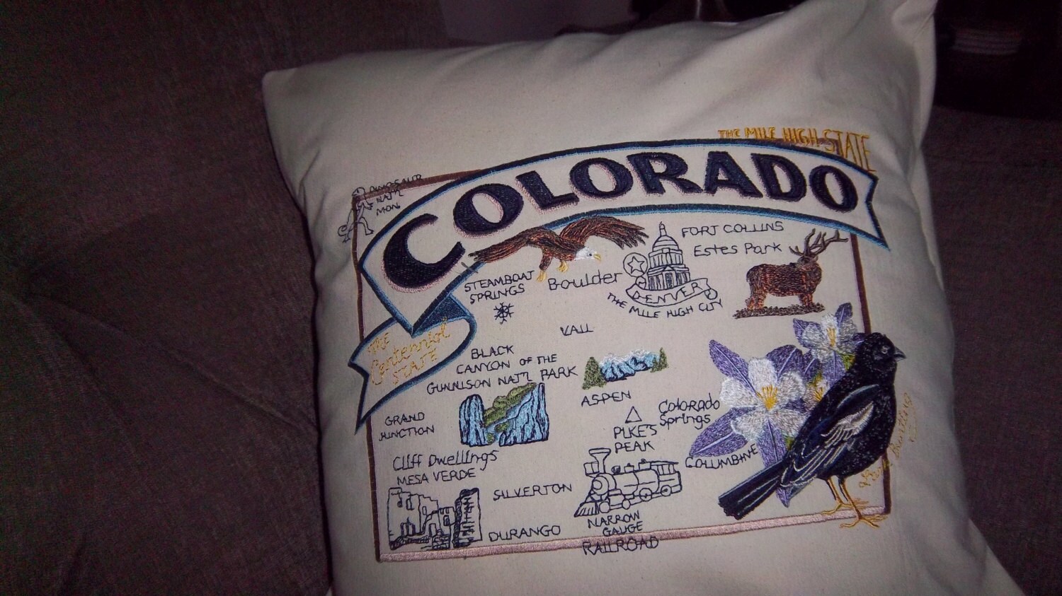 Embroidered State Map Pillow Colorado - Etsy