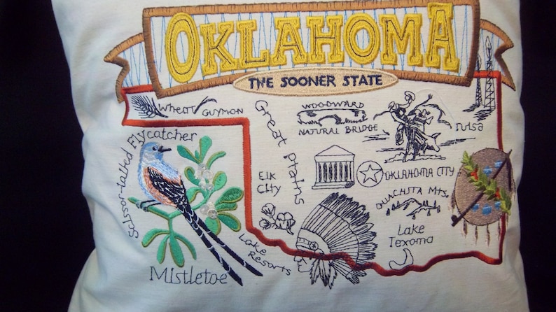 Embroidered State Map Pillow Oklahoma - Etsy