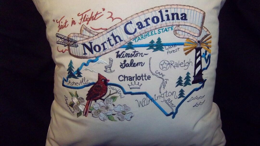 Embroidered State Map Pillow North Carolina - Etsy