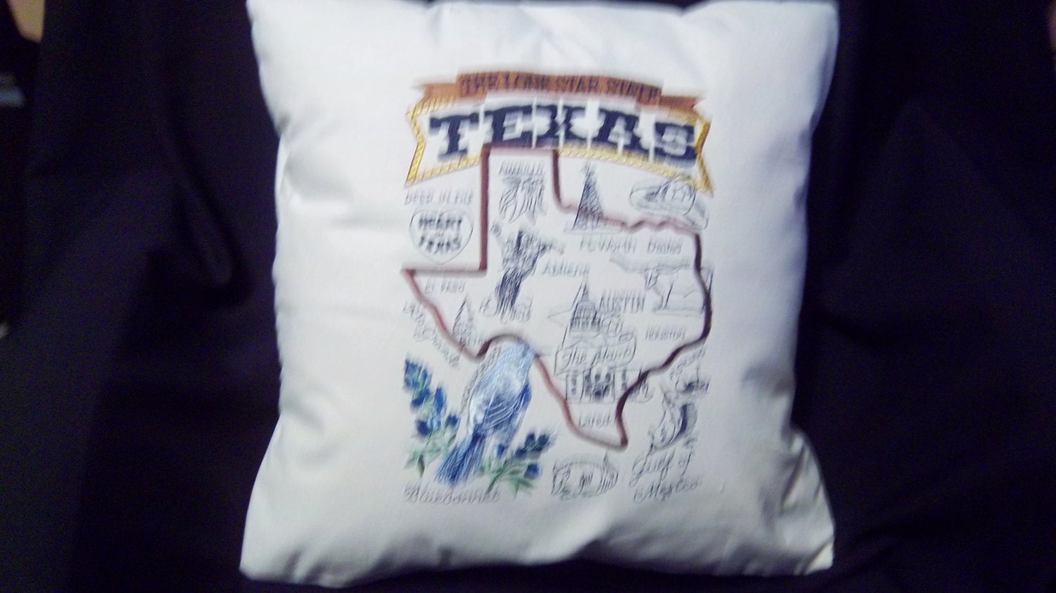 Embroidered State Map Pillow Texas - Etsy