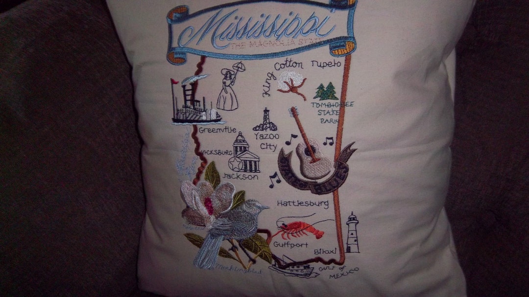 Embroidered State Map Pillow Mississippi - Etsy