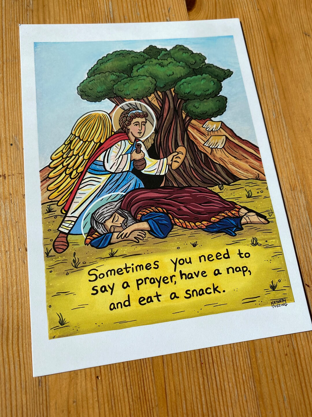 Small Print- St. St. Elijah and the Angel -5”x7” Print, Humorous Saying ...