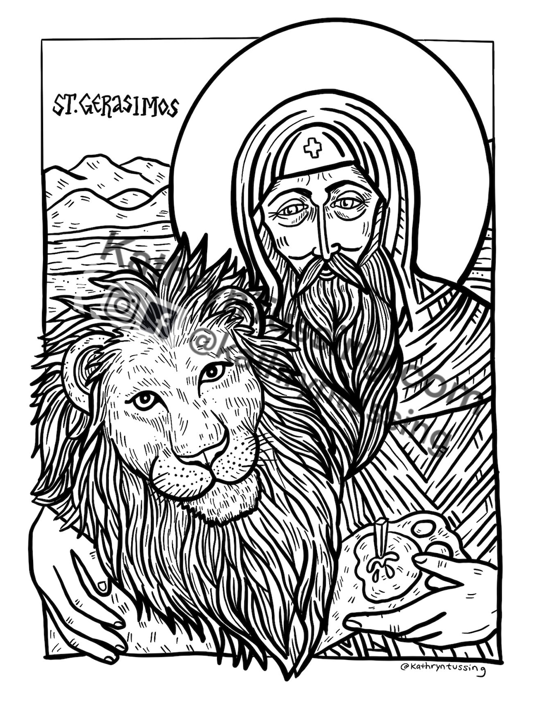 St. Gerasimos and Lion Coloring Sheet (digital Download) - Etsy