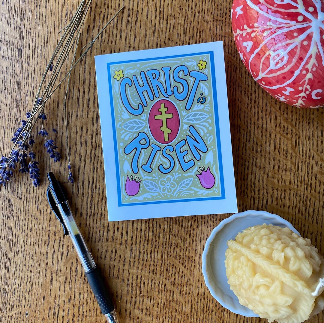 6 Pack Pascha Cards- Christ is Risen! Tulip W/green Background & Blue ...