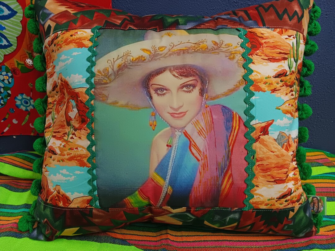 Southwest Senorita Western Pillow Big Sombrero Serape Mountain Mesa ...