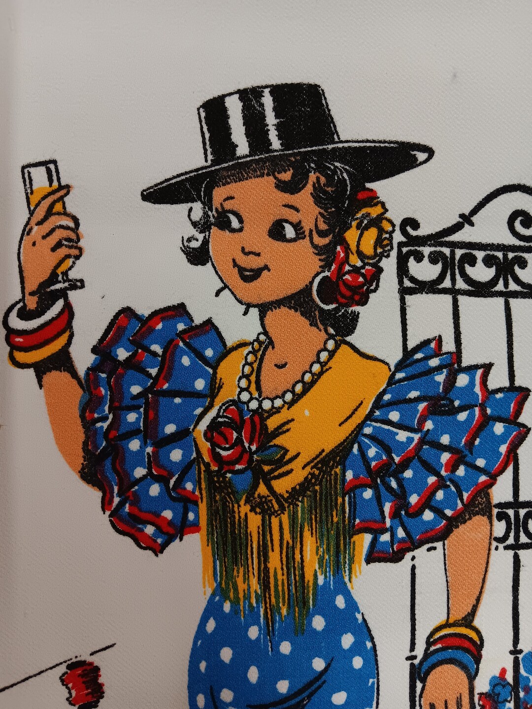 Vintage Spanish Flamenco Dancer Kitchen Towel Fried Fish Andalusian ...