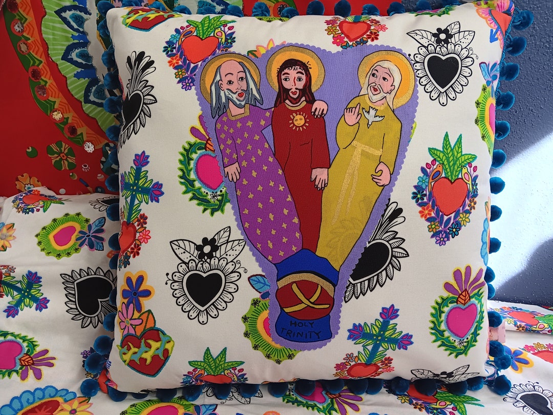 Rare Fabric Holy Trinity Folk Art Pillow Father Son Holy Spirit ...