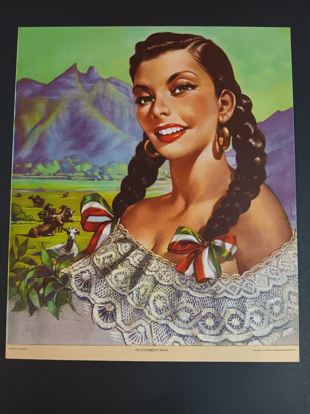 Rare Old Vintage Mexico Calendar Art Print Calendar Girl From Monterrey ...