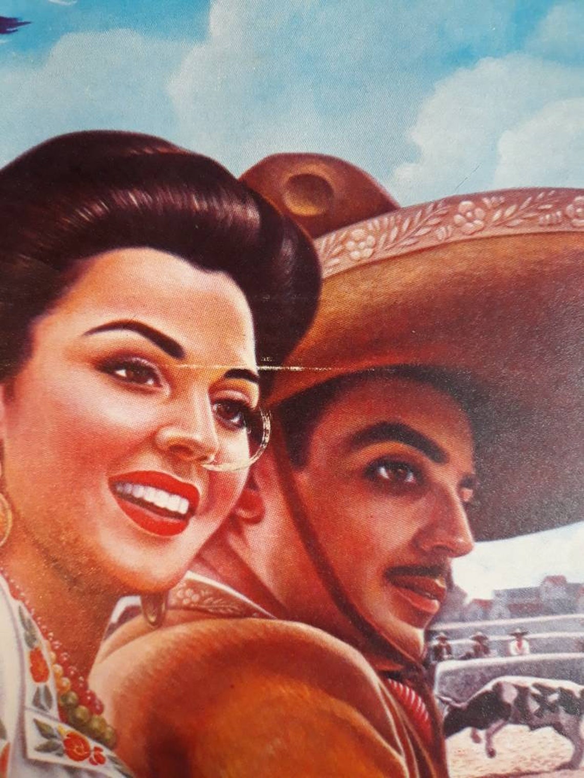 Vintage Mexican Calendar Print Poster Size Fiesta Rodeo Guitar Flags ...
