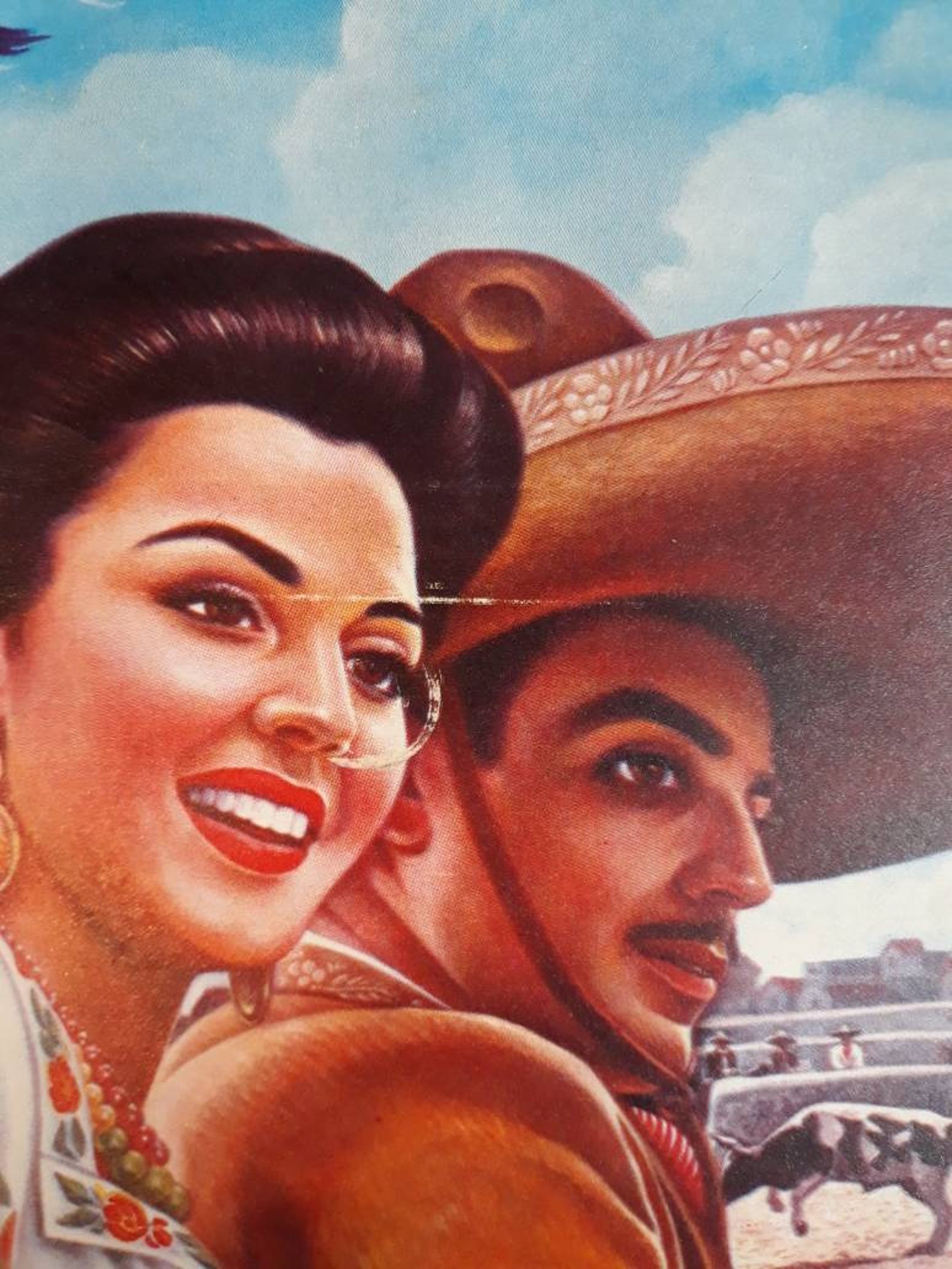 Vintage Mexican Calendar Print Poster Size Fiesta Rodeo Guitar Flags ...