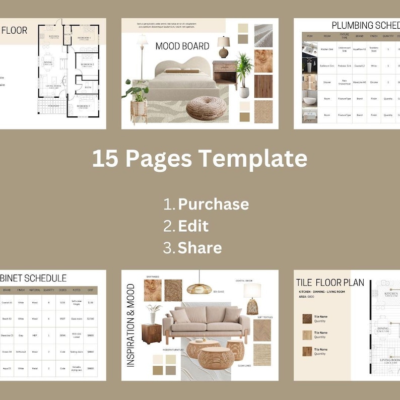 Interior Design FF&E Schedule Template (canva), Mood Board, 15 Pages - Etsy