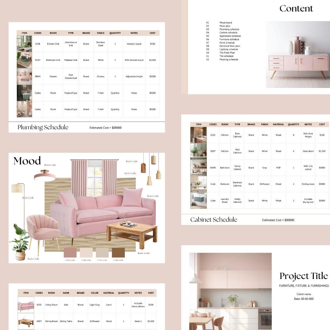 Interior Design Furniture, Fixtures and Finishes Schedule Template for ...