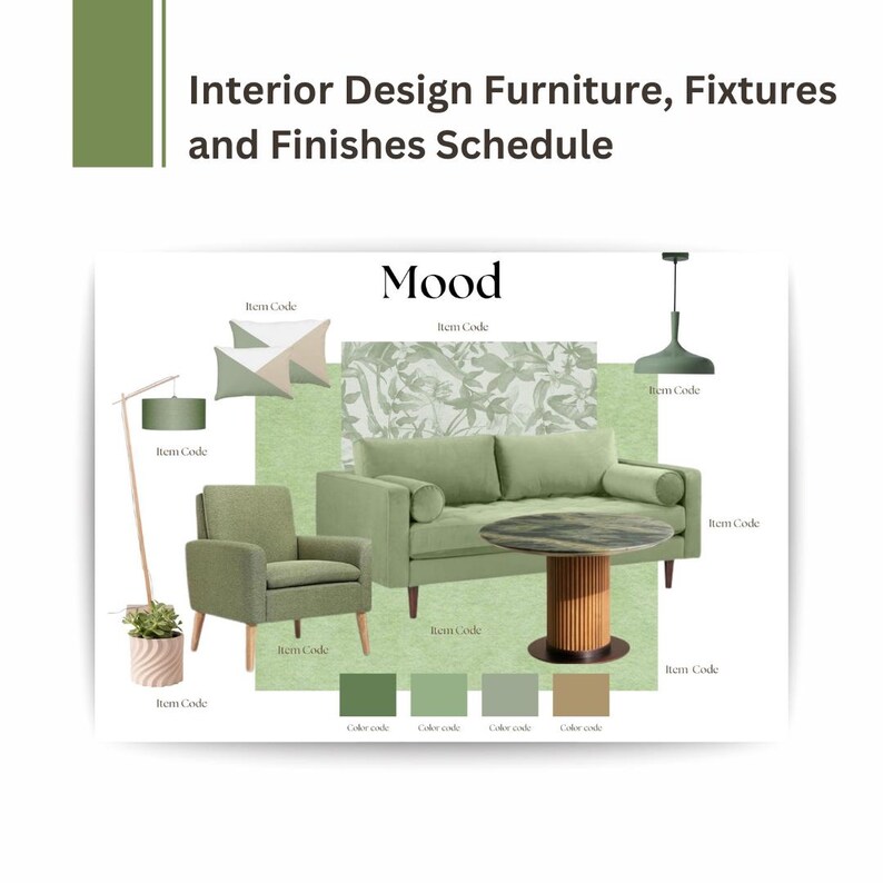 Interior Design Furniture, Fixtures and Finishes Schedule Template for ...