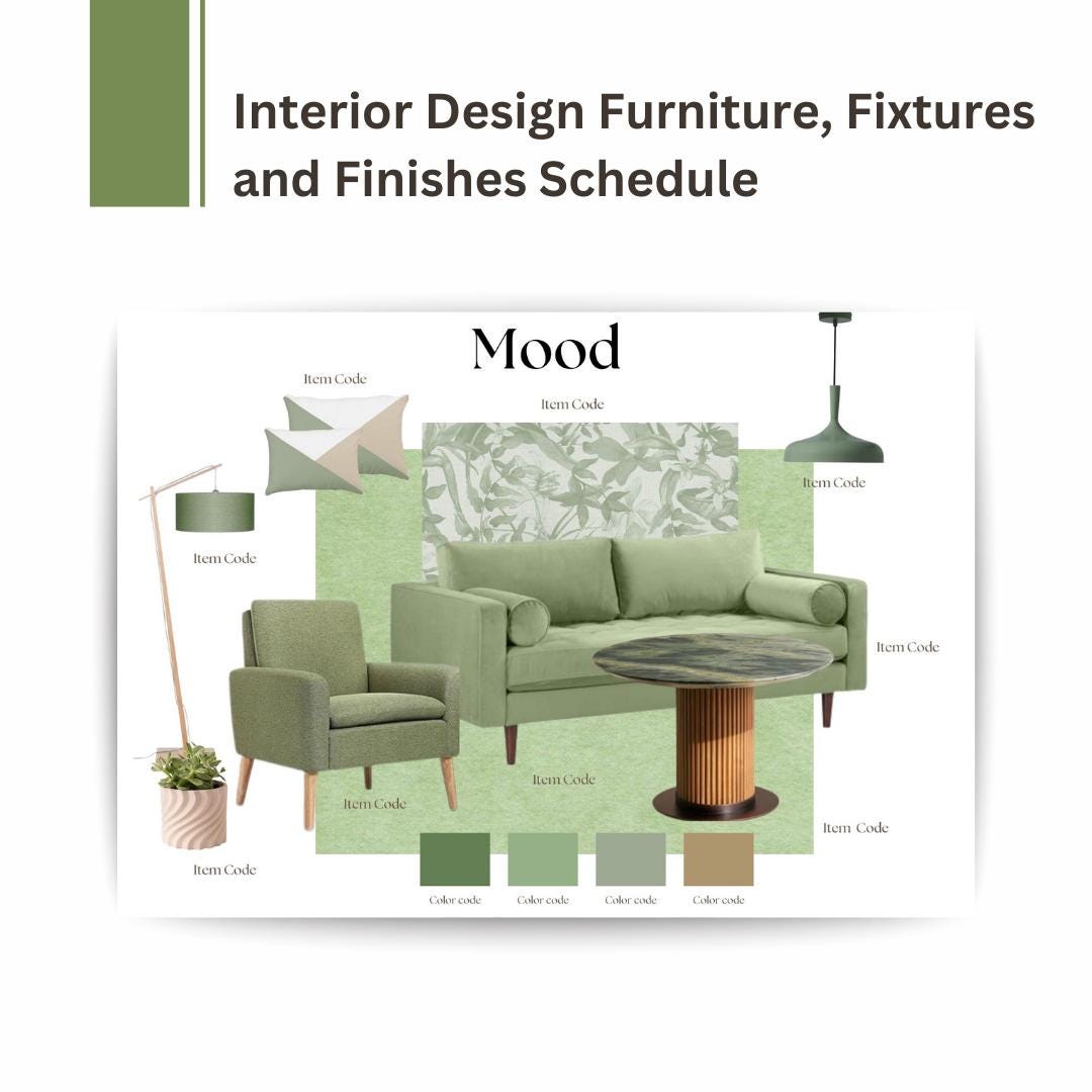 Interior Design Furniture, Fixtures and Finishes Schedule Template for ...