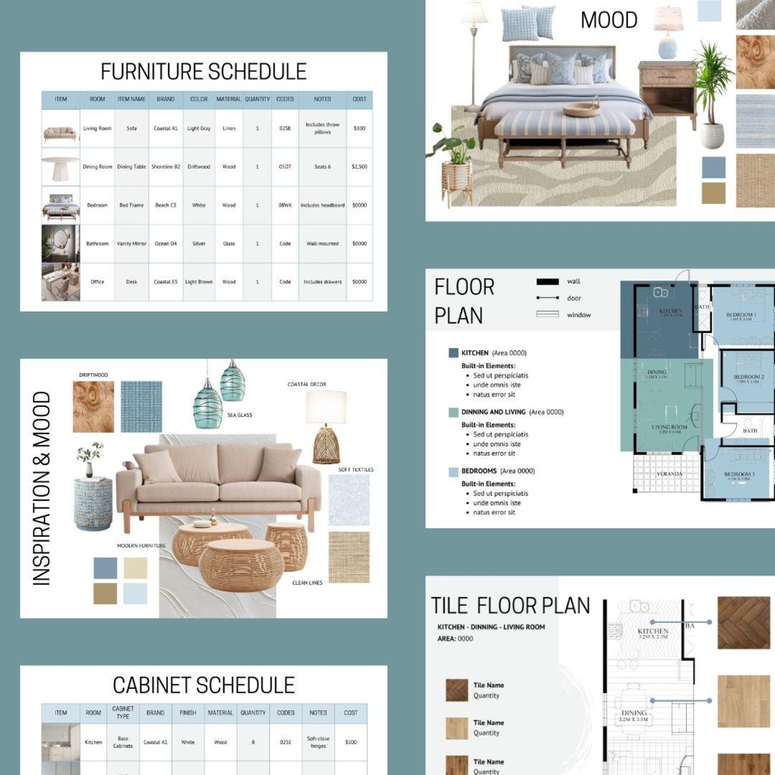 Interior Design Editable FF&E Template, Furniture Fixture and Finishes Schedule Template for ...