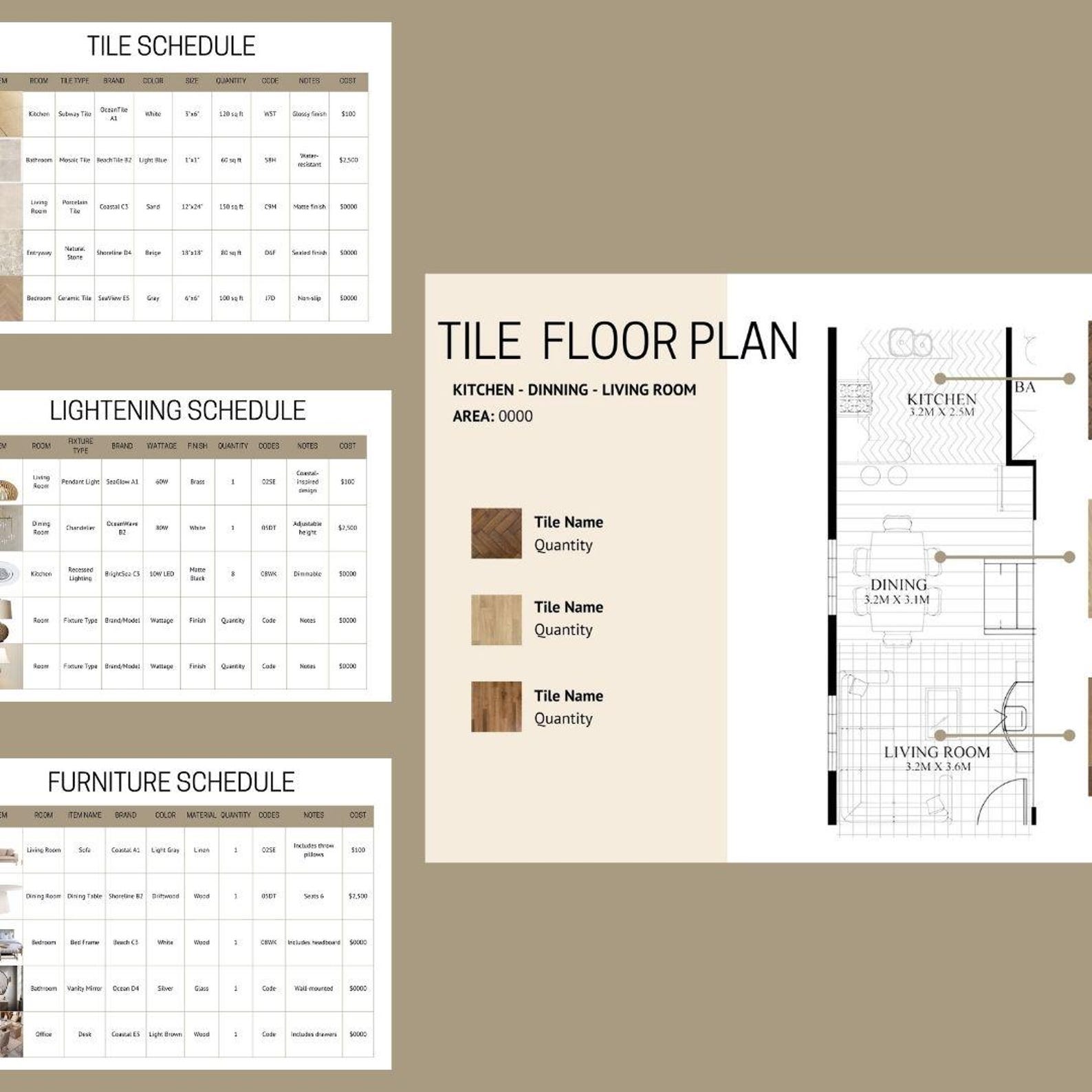Interior Design Furniture, Fixtures and Finishes Schedule Template for ...