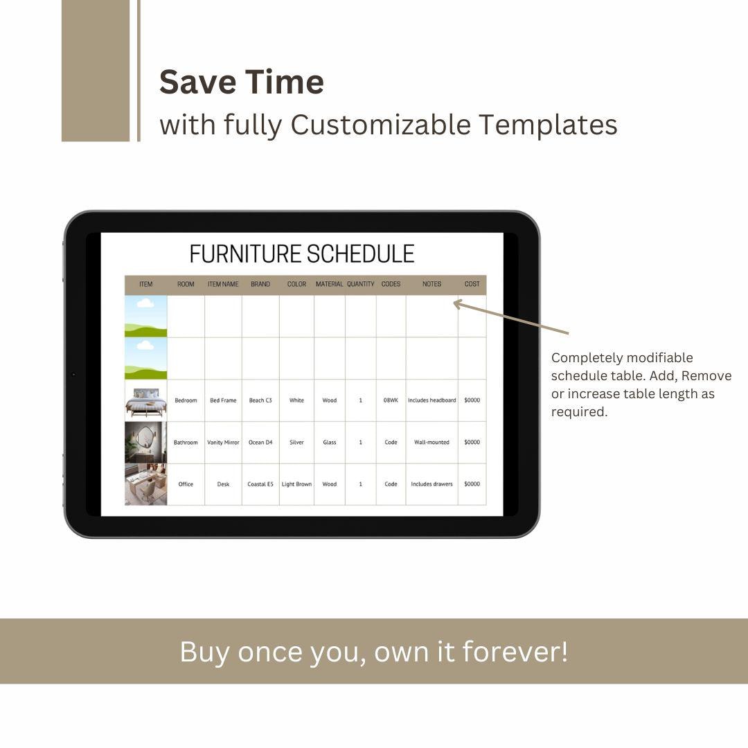 Interior Design Furniture, Fixtures and Finishes Schedule Template for ...
