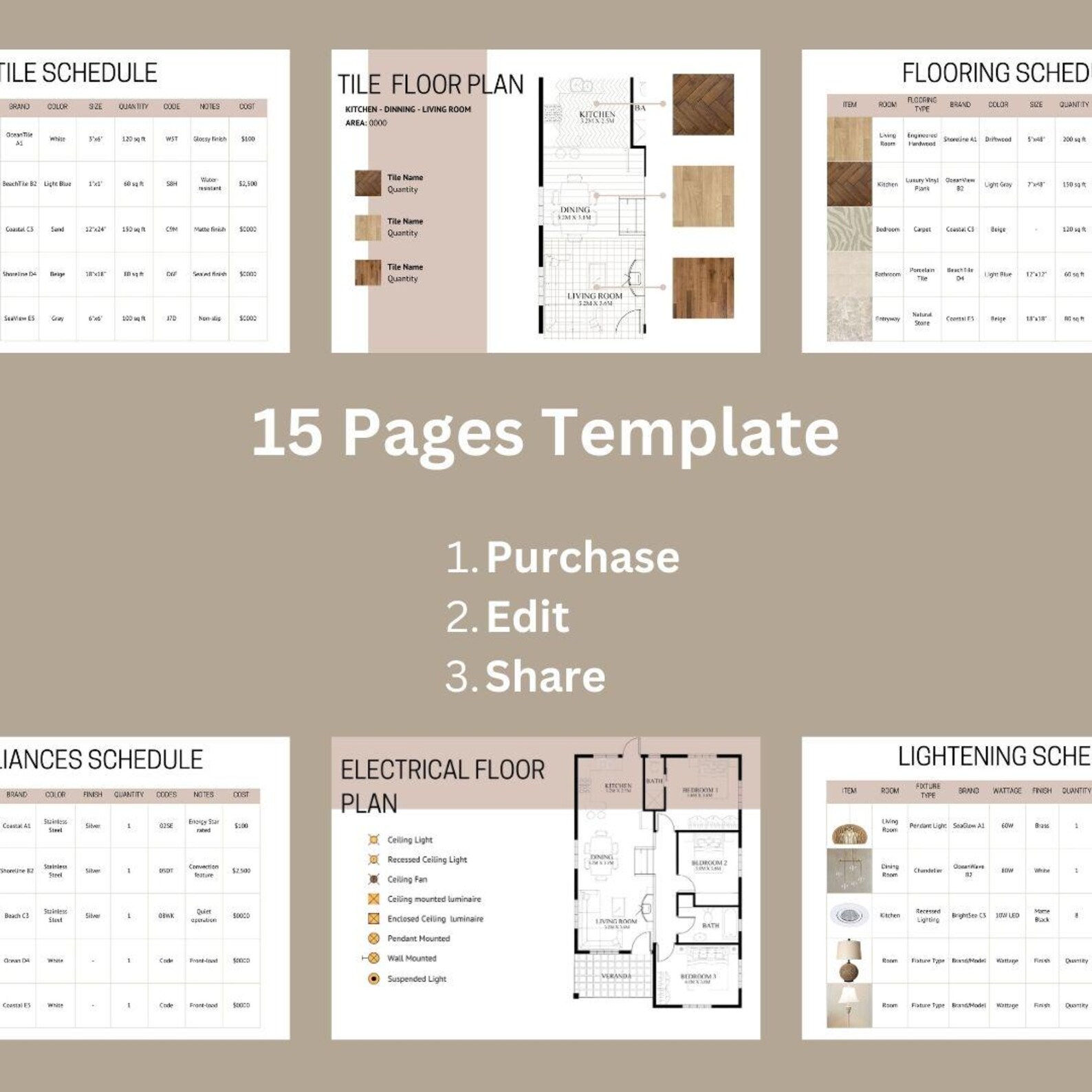 Interior Design Furniture, Fixtures and Finishes Schedule Template for ...
