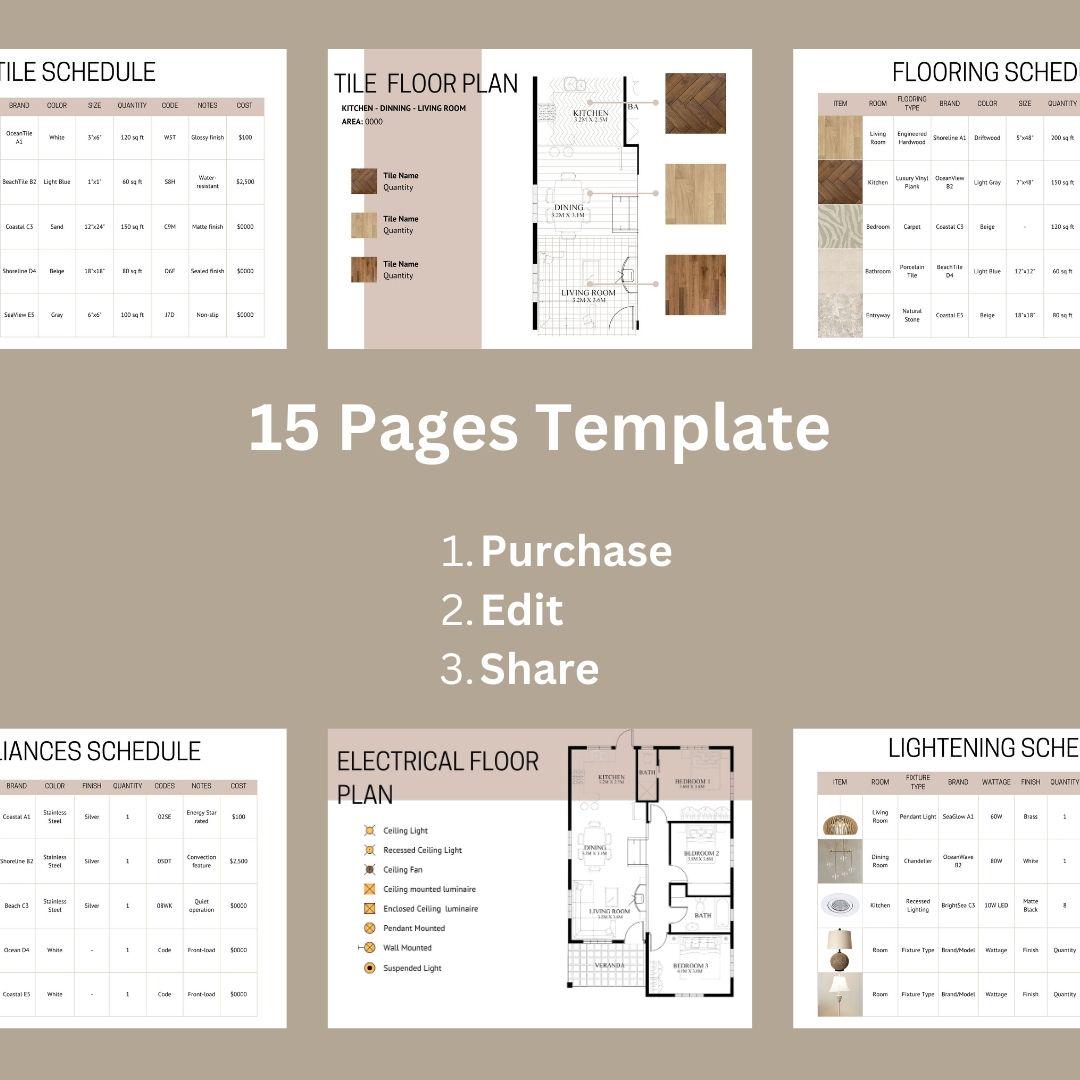 Interior Design Furniture, Fixtures and Finishes Schedule Template for ...