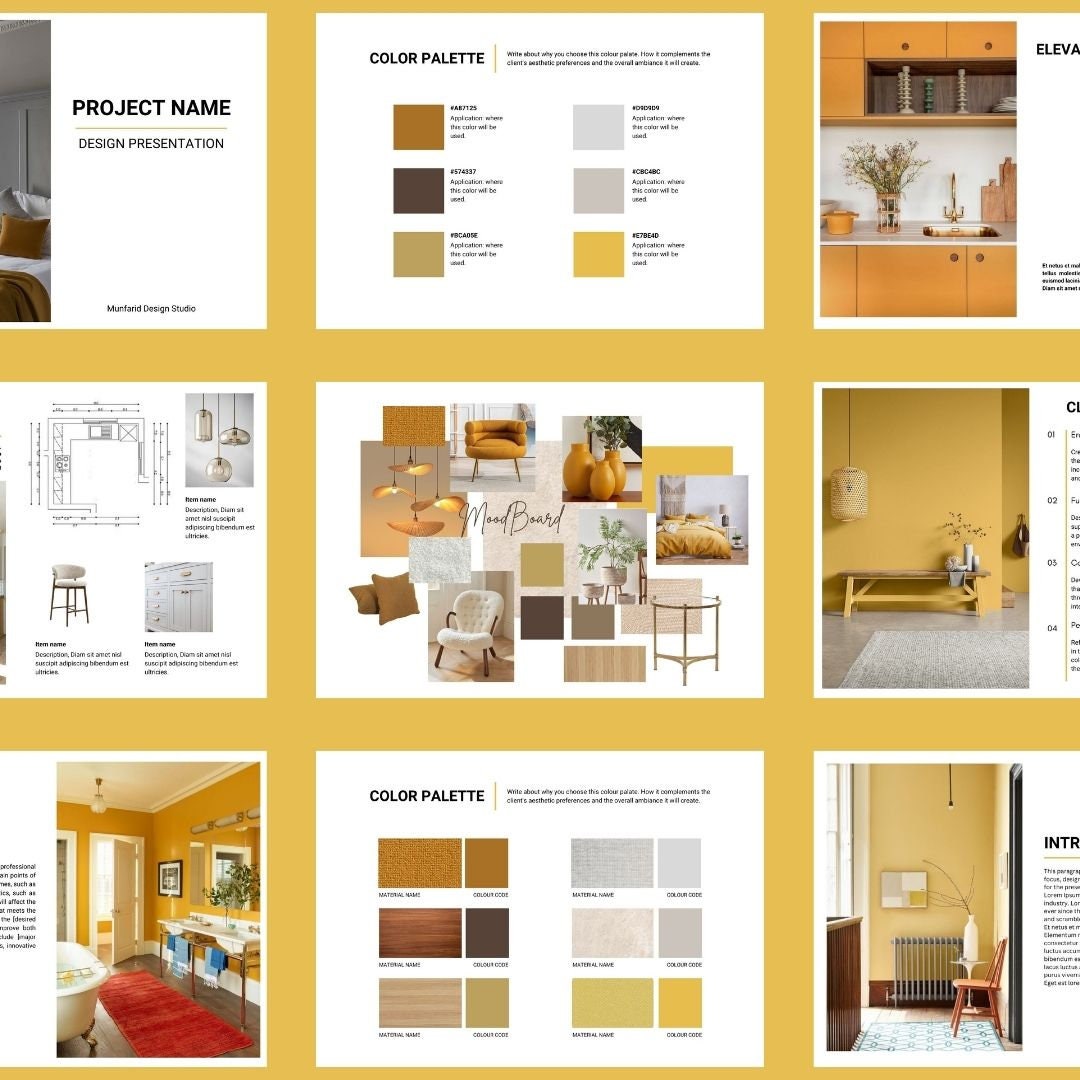 Interior Design Presentation Template: Mood Board Concept for Designers, Compatible With Canva ...