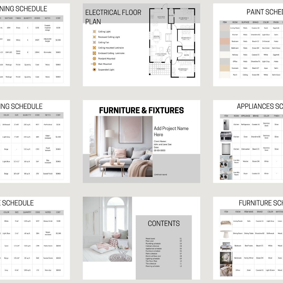 Interior Design Furniture, Fixtures and Finishes Schedule Template for ...