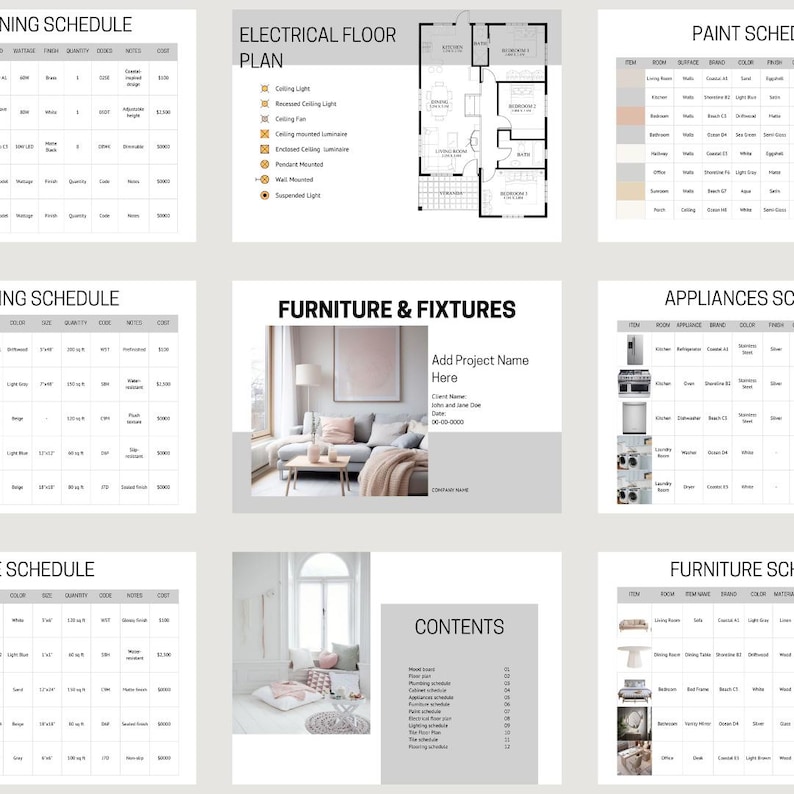 Interior Design Furniture, Fixtures and Finishes Schedule Template for ...