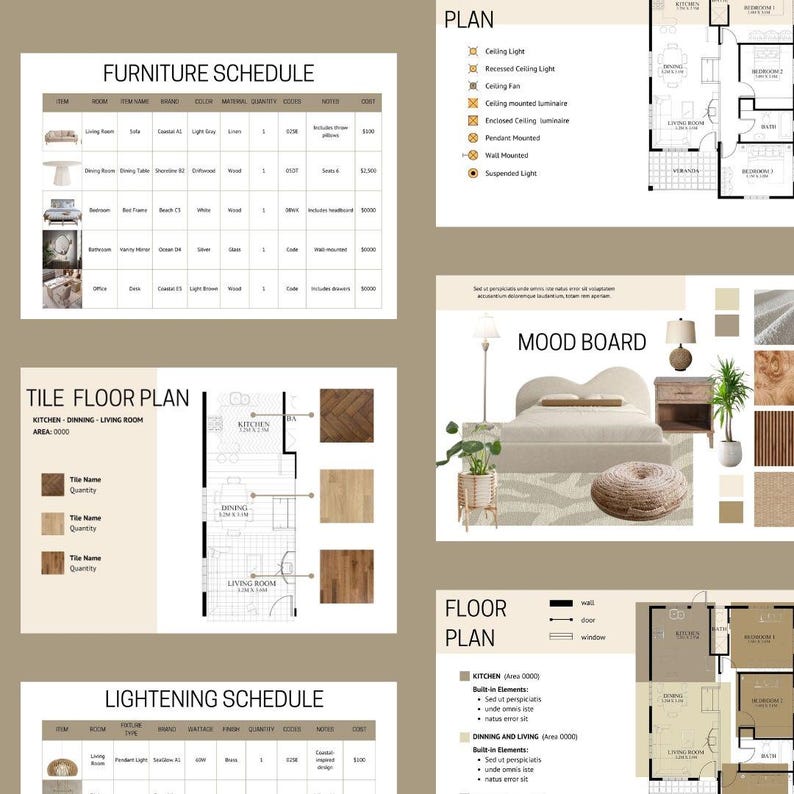 Interior Design Furniture, Fixtures and Finishes Schedule Template for ...