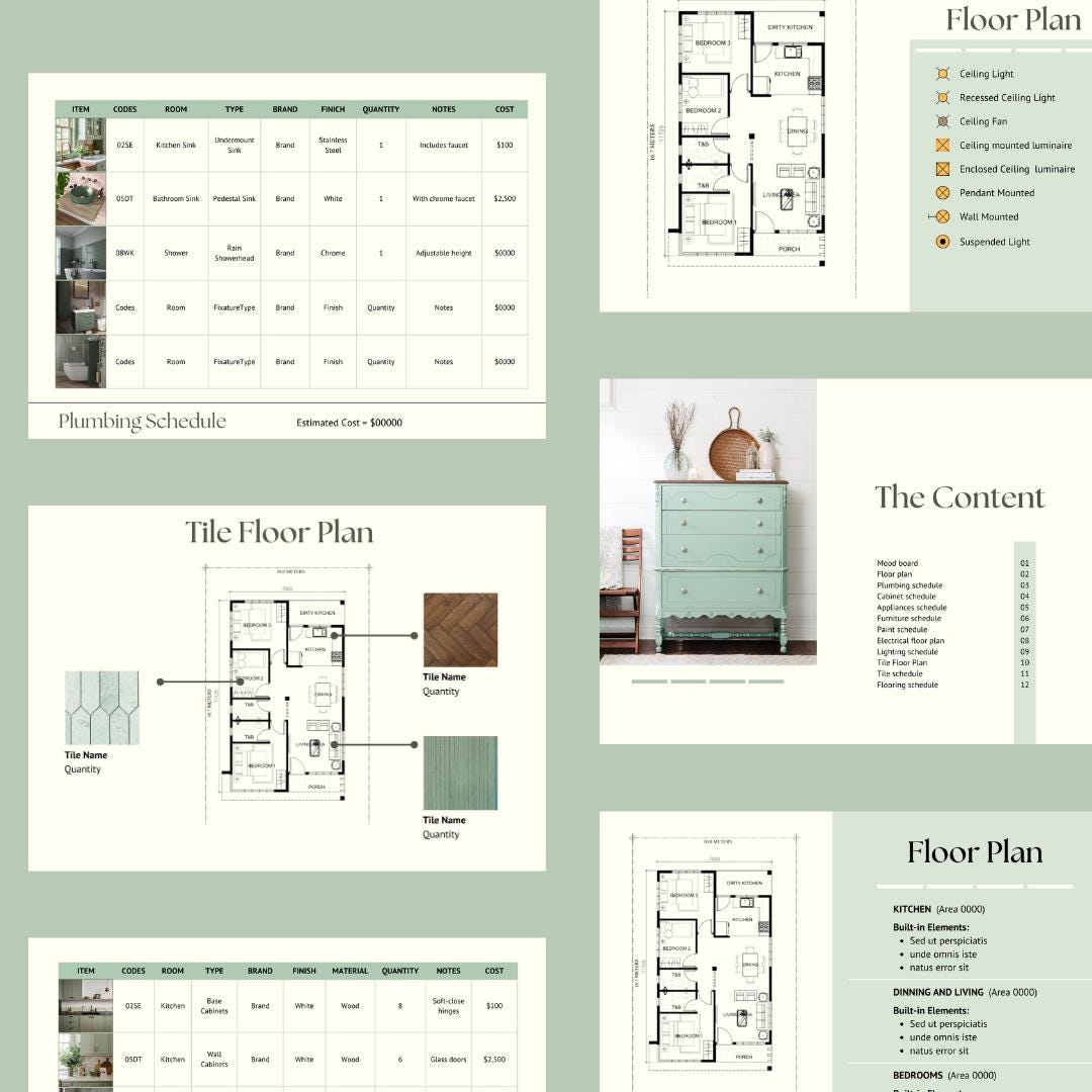 Interior Design Furniture, Fixtures and Finishes Schedule Template for ...