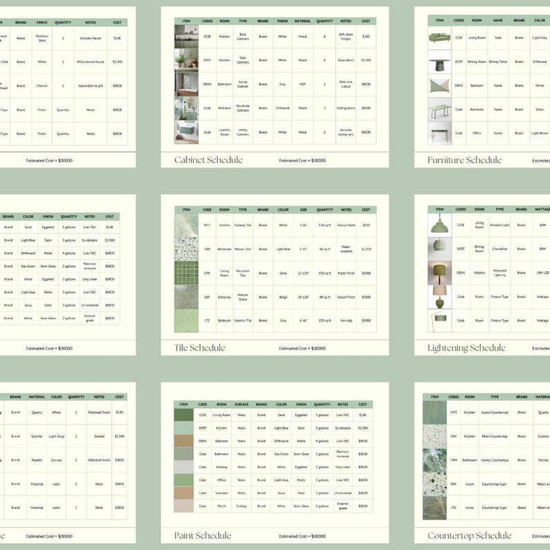 Interior Design FFE Schedule Template - Furniture, Fixtures & Finishes ...