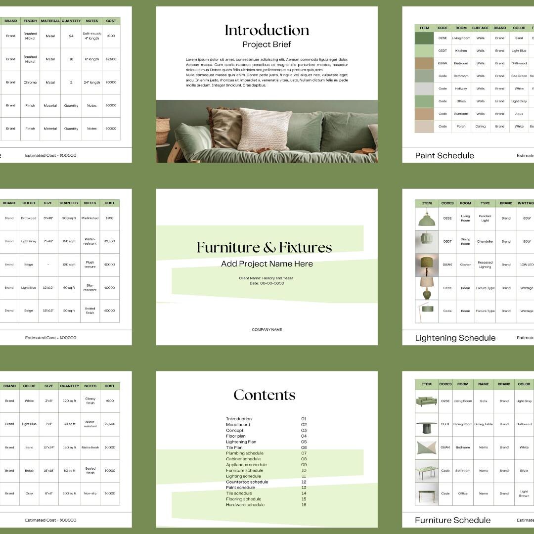 Interior Design Furniture, Fixtures and Finishes Schedule Template for ...