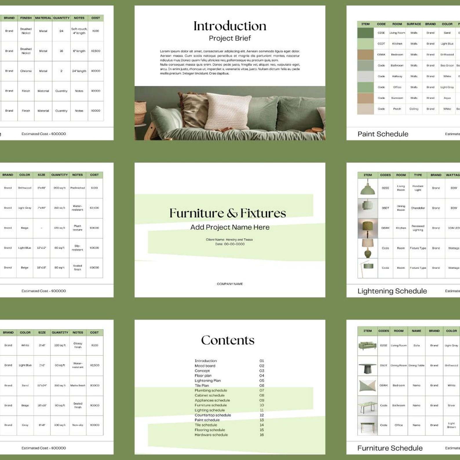 Interior Design Furniture, Fixtures and Finishes Schedule Template for ...