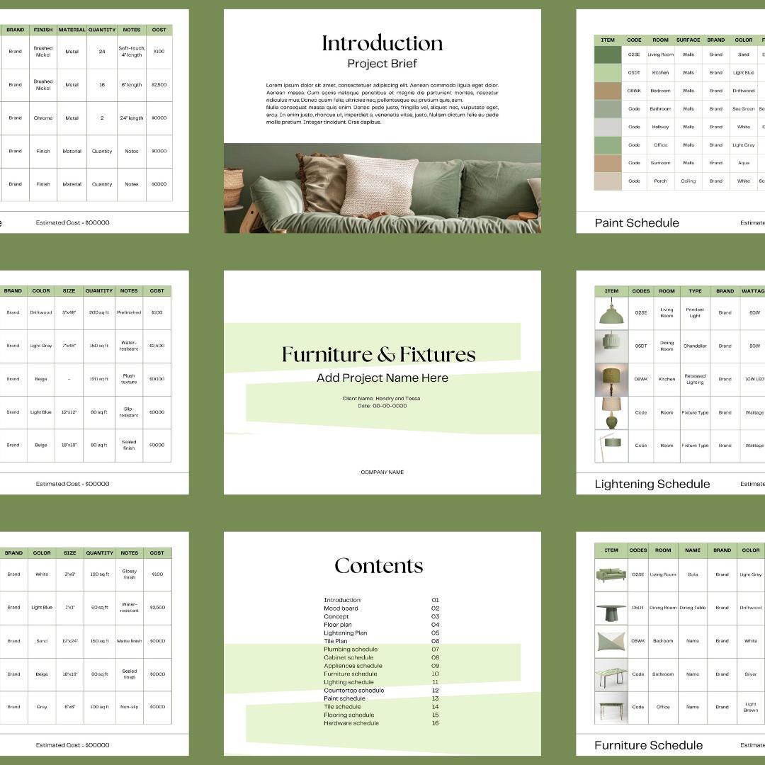 Interior Design Furniture, Fixtures and Finishes Schedule Template for ...