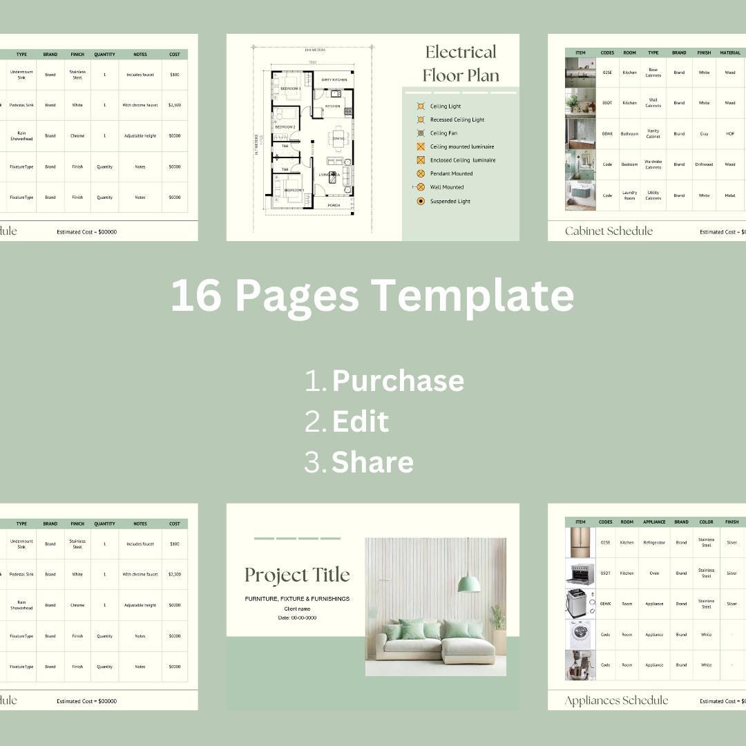 Interior Design FFE Schedule Template - Furniture, Fixtures & Finishes ...