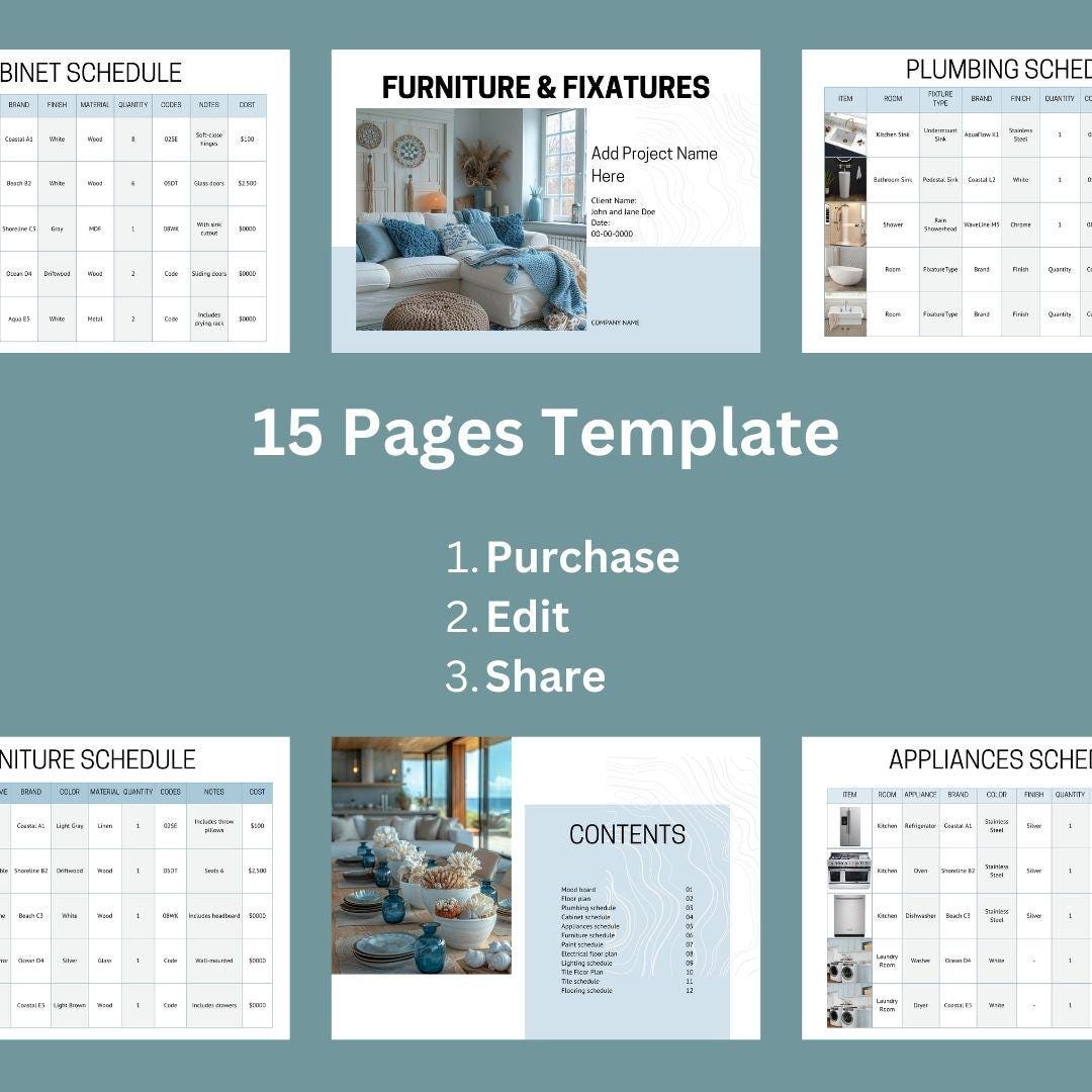 Interior Design Editable FF&E Template, Furniture Fixture and Finishes ...