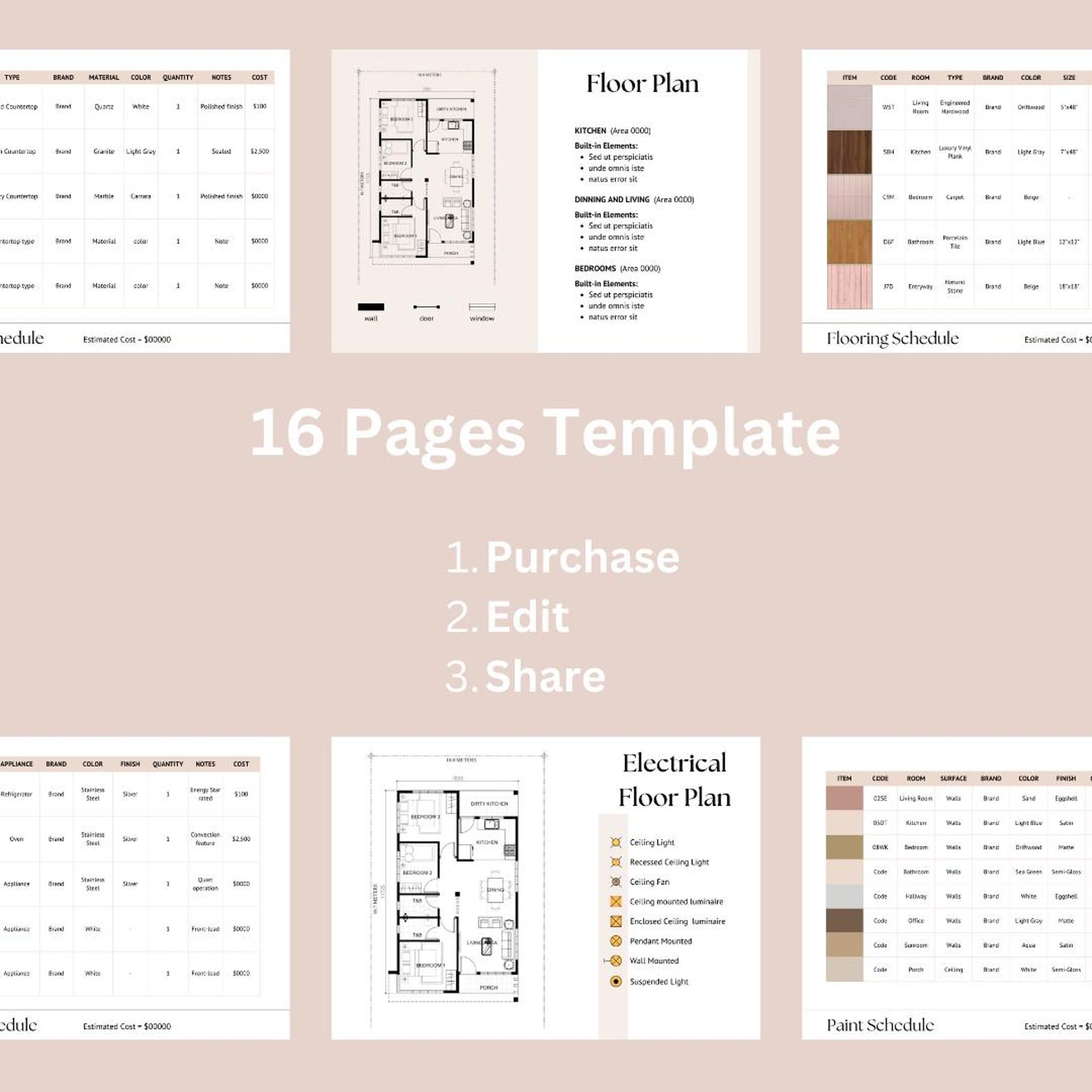 FFE Schedule Template for Interior Designers - Furniture, Fixtures ...