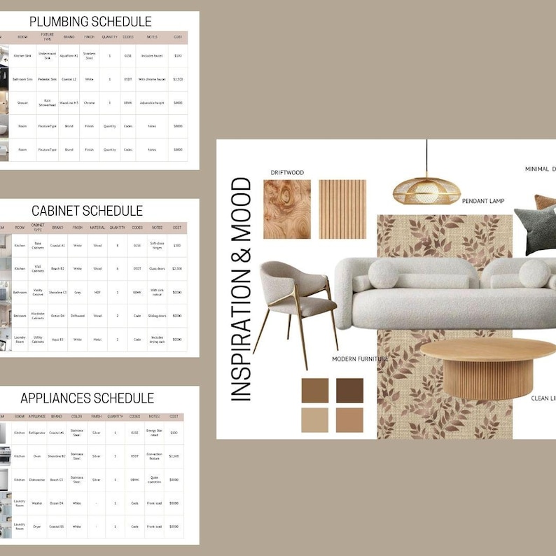 Interior Design Furniture, Fixtures and Finishes Schedule Template for ...
