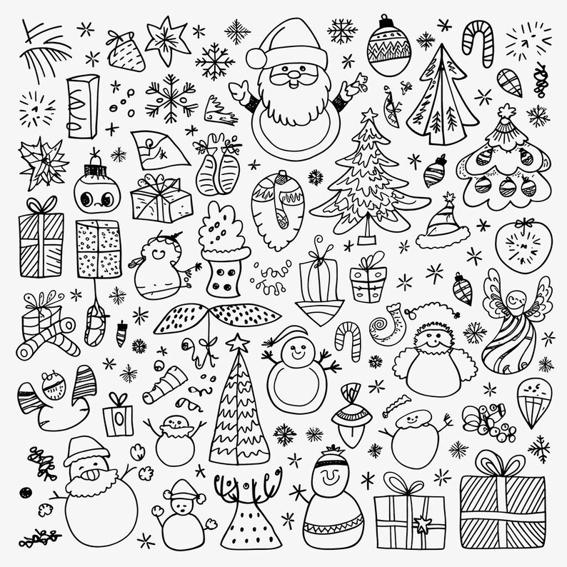 600 Hand Drawn Whimsical Christmas SVG Clipart Bundle of Illustrations ...