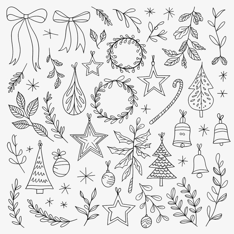 600 Hand Drawn Whimsical Christmas SVG Clipart Bundle of Illustrations ...