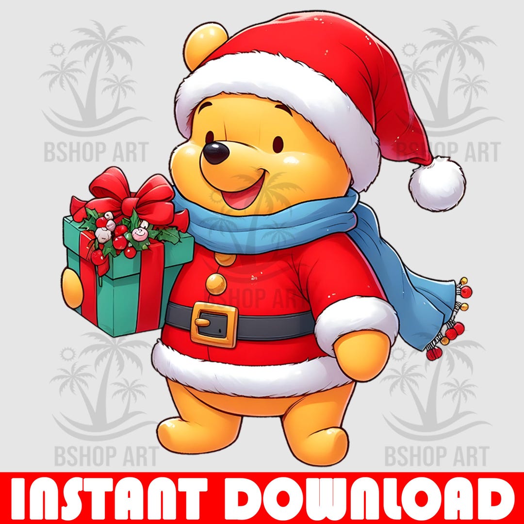 Santa Claus Pooh Bear Digital Design PNG File for Sublimation Christmas ...