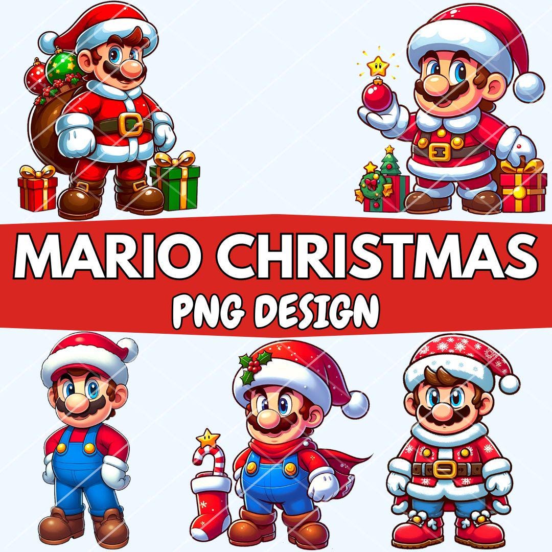 5 Christmas Super Mario Digital Design PNG for Sublimation Santa Claus ...